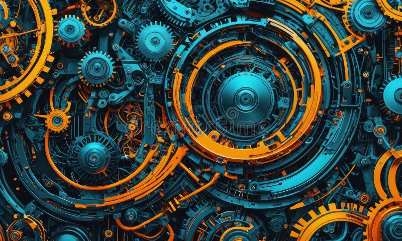 A Blue and Orange Color Scheme is Used To Create a Machine-like Pattern ...