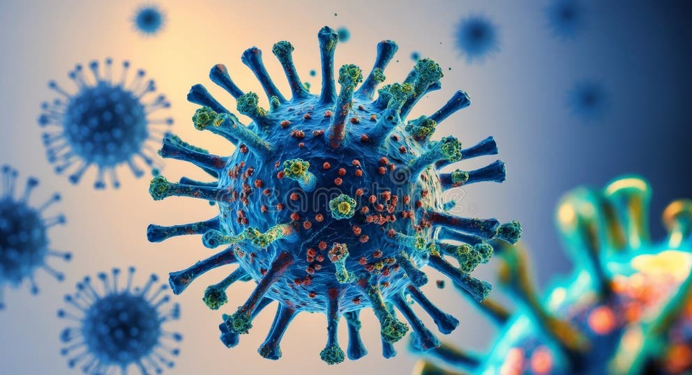Complex Microscopic View Showcasing Vibrant Virus Structure in C Stock ...
