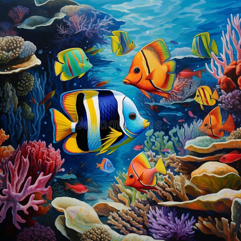 Artwork Capturing the Swift Movements of a School of Tropical Fish in a ...