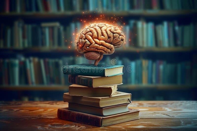 AI Generated Concept Stack of Books with Brain, Symbolizing Education ...
