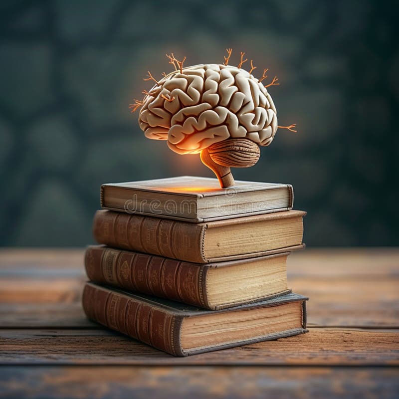 AI Generated Concept Stack of Books with Brain, Symbolizing Education ...