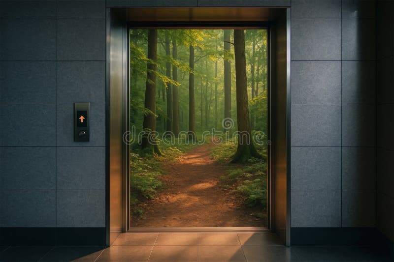 Surreal Elevator with Forest Inside â€ Doorway To Nature Stock ...
