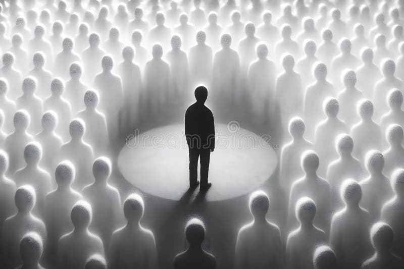 Symbolic Scene of Loneliness in a Crowd – Isolated Silhouette among ...