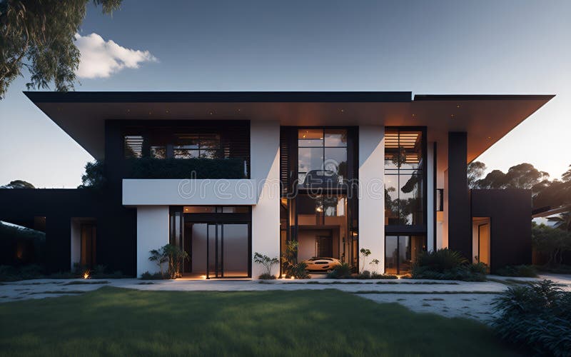 Ai Generated Contemporary House with Extensive Use of Glass Windows ...