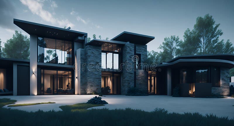 Ai Generated Contemporary House with Extensive Use of Glass Windows and ...