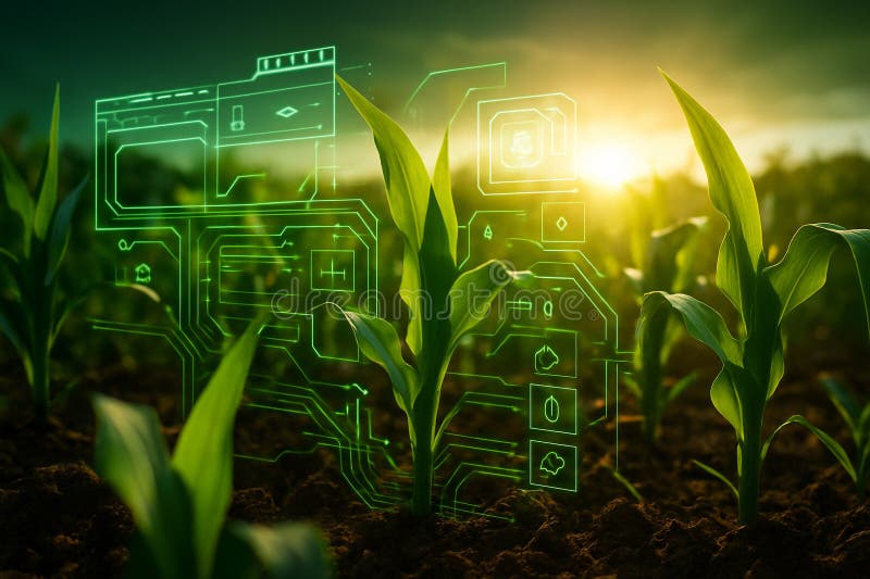 AI Generated Corn Field with Glowing Data Dashboard Overlay ...