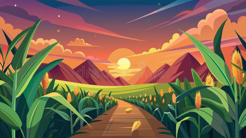 AI Generated Corn Field at Sunset. Beautiful Nature Scene with Green ...