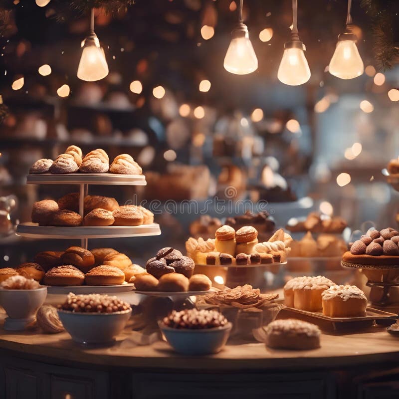 Cozy Bakery Display with Assorted Pastries. Stock Illustration ...