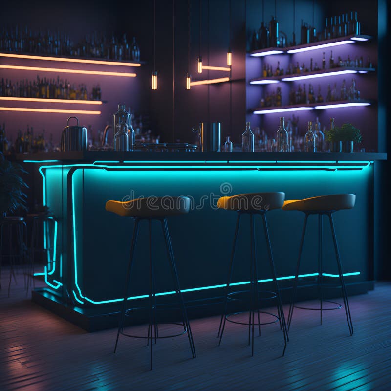 Ai Generated a Cozy Bar with Three Empty Stools in Dim Lighting Stock ...