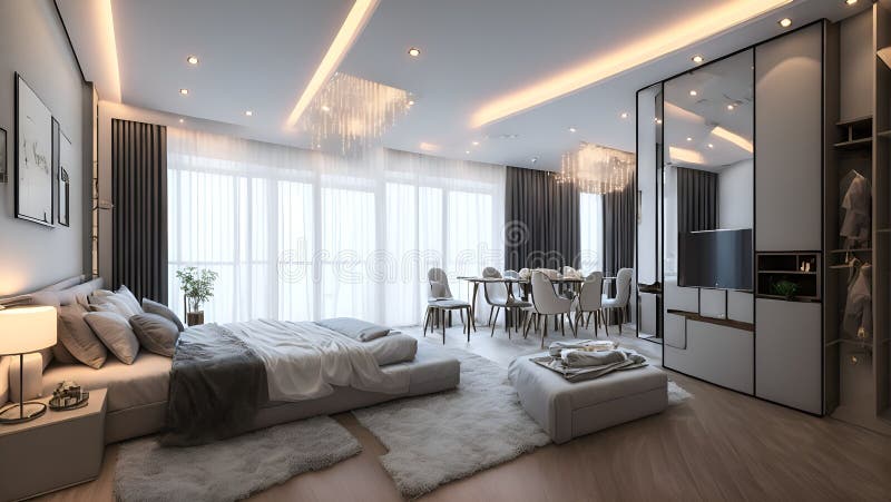 Ai Generated a Cozy and Functional Bedroom with a Comfortable Bed, a ...