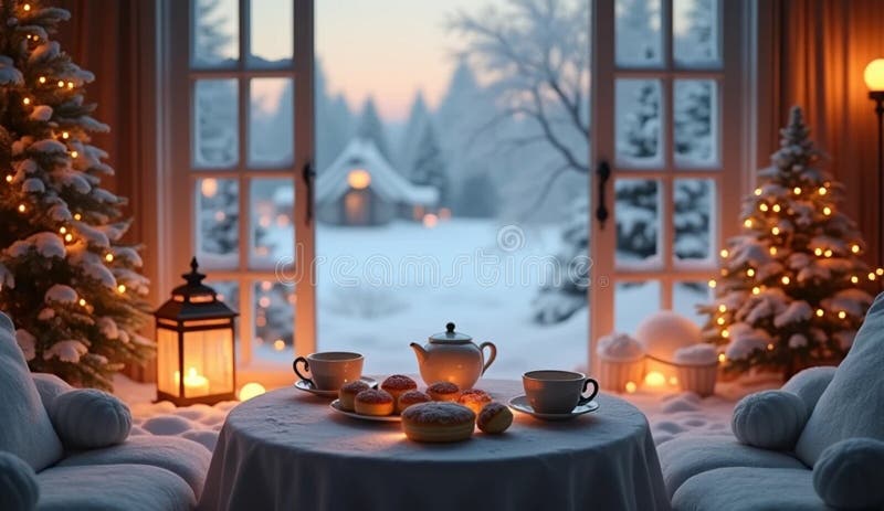AI-Generated Cozy Winter Tea Time Scene Stock Illustration ...