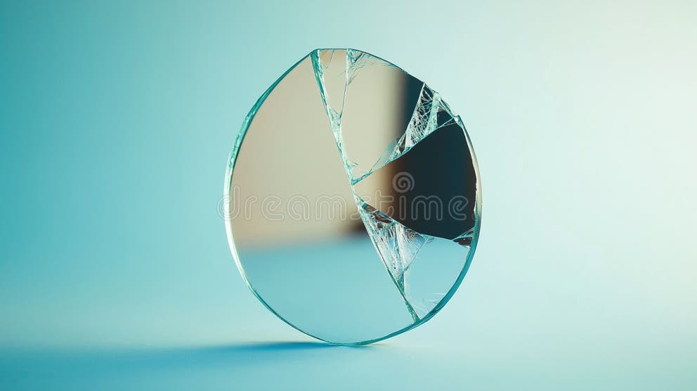 A Cracked Circular Mirror Rests on a Light Aqua-colored Surface, with ...