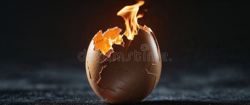 Cracked Golden Egg with Glowing Fire Inside on Dark Background. Stock ...
