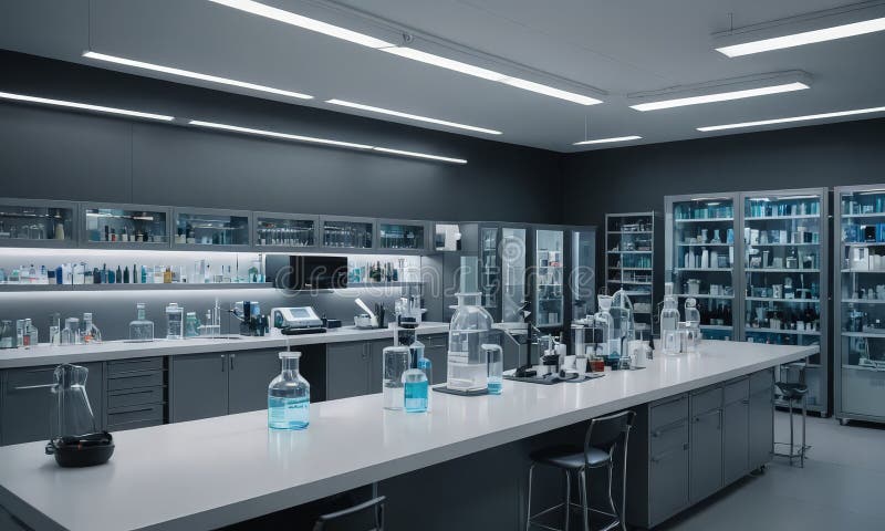 Lab with Lot Bottles and Equipment Stock Illustration - Illustration of technology, industry ...