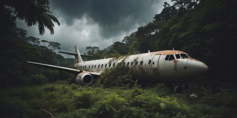 Crashed Passenger Plane Abandoned in Lush Jungle Overgrowth with ...