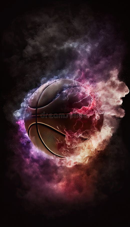 AI Generated Creative Image of a Basketball with Colored Smoke Stock ...