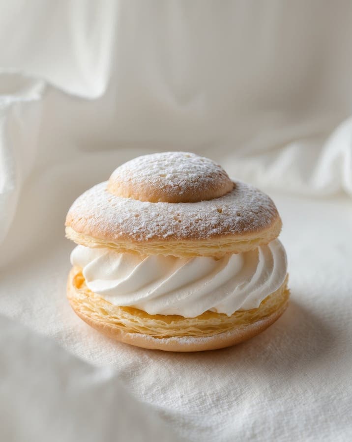 Cream Puff on White Surface with Flaky Texture. Stock Image - Image of ...