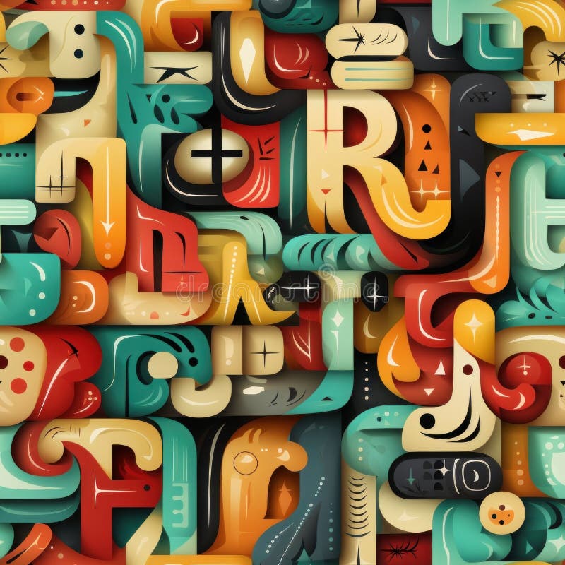 Seamless Pattern Inspired by Retro Typography Styles, Incorporating ...