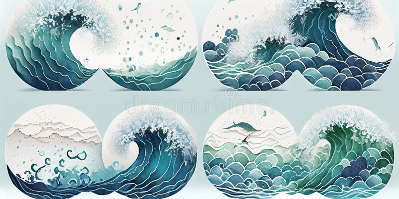 Beautiful Hand-drawn Ocean Wave Illustrations, Made with Generative AI ...