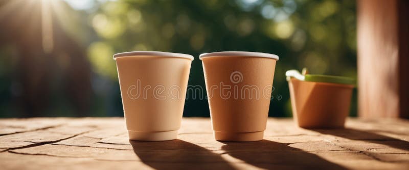 Creative Composition Made of Two Paper Cups on Sunlit Background with ...