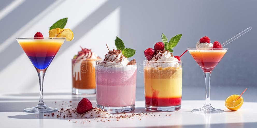 Creative High Contrast Presentation of Dessert Drinks. Stock Photo ...