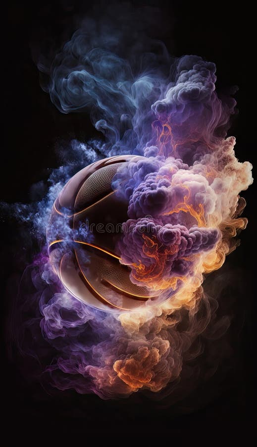 AI Generated Creative Image of a Basketball with Colored Smoke Stock ...