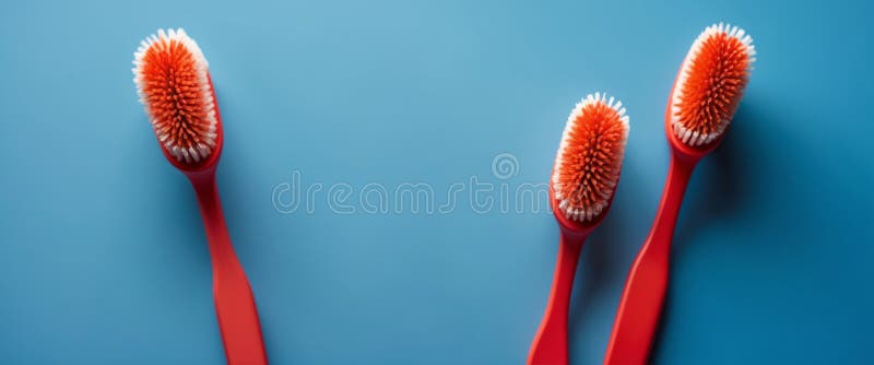 Creative Layout Made of Three Toothbrushes on Blue Background Morning ...