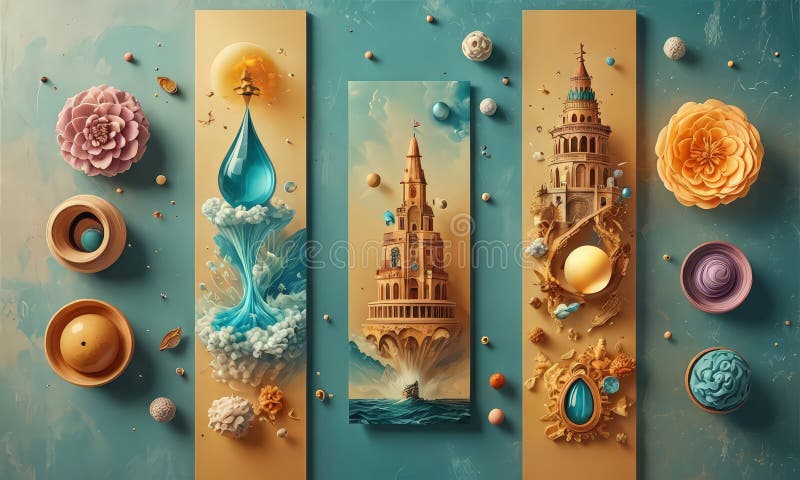 Set Three Vertical Banners with Different Objects Stock Photo - Image ...