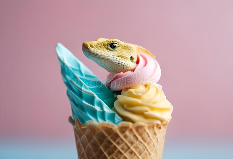 Lizard in an Ice Cream Cone with Pastel Decorations Stock Illustration ...