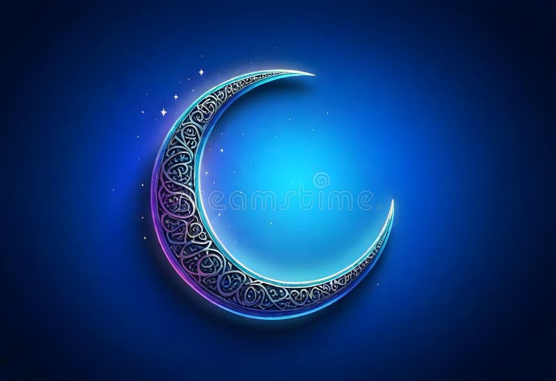 A Crescent Moon on a Blue Background with a Black and Purple Design ...
