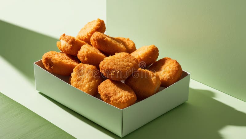 Crispy Chicken Nuggets in Box Green Background. Stock Photo - Image of ...