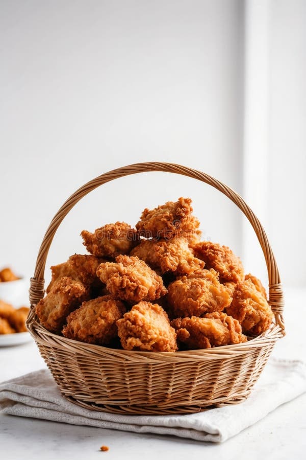 Crispy Fried Chicken Bites in a Wicker Basket. Stock Image - Image of ...