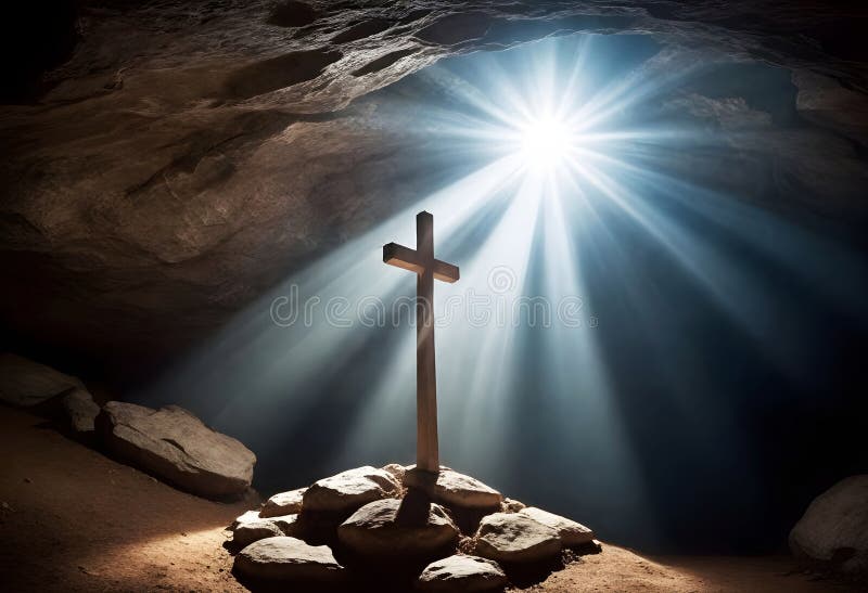 A Cross in a Cave with the Light Shining through it Stock Illustration ...