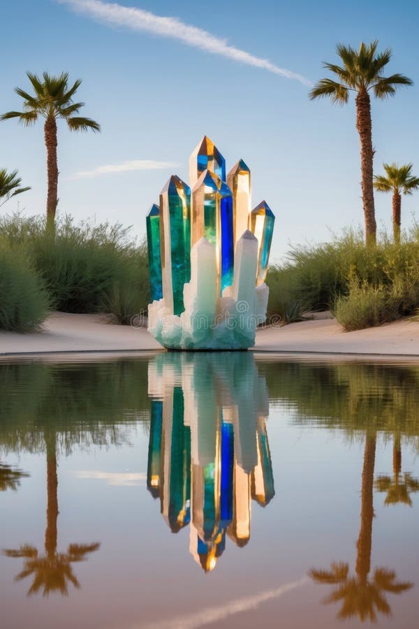 Crystal Formation Reflected in a Desert Oasis. Stock Image - Image of ...
