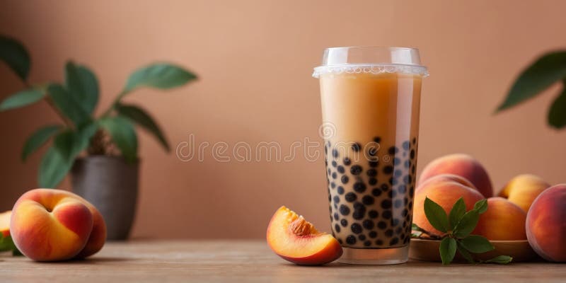 Cup of Bubble Tea on Peach Colored Studio Background. Stock ...