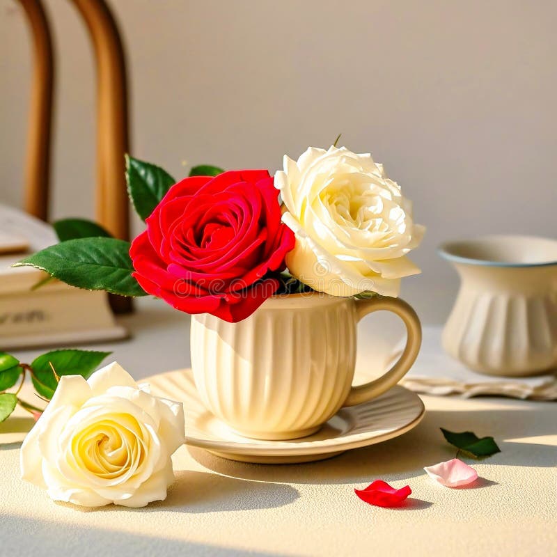 Cup and 2 Roses Symbolize Inseparable Love Stock Illustration ...