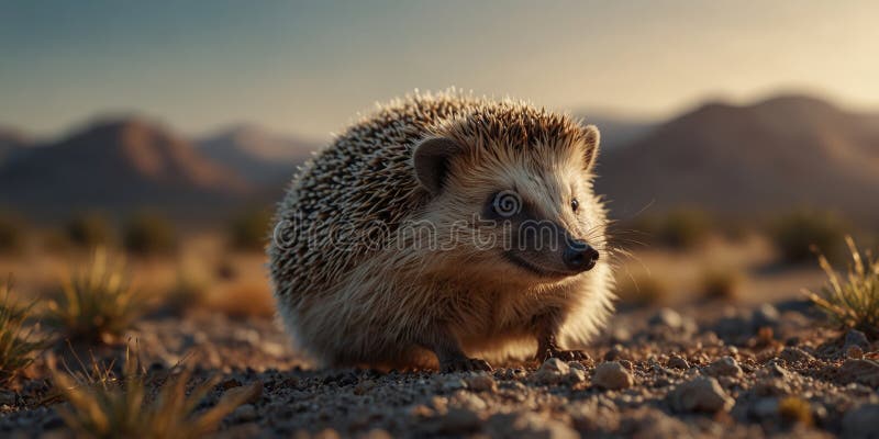 A Curious Hedgehog Exploring a Desert Landscape. Stock Illustration ...