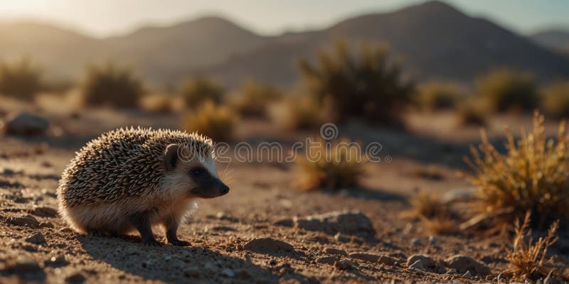 A Curious Hedgehog Exploring a Desert Landscape. Stock Illustration ...