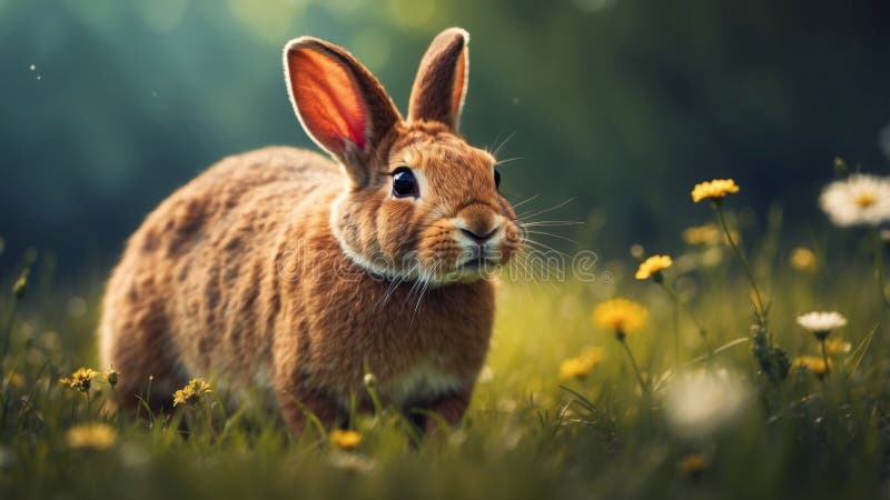 A Curious Rabbit Soaring through a Meadow. Stock Illustration ...