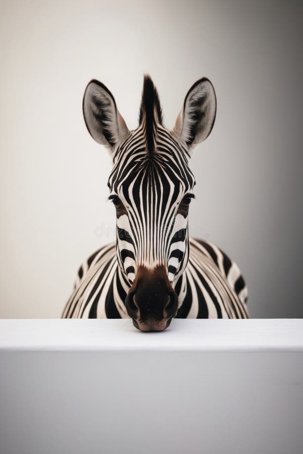 Curious Zebra Peeking Over a White Surface. Stock Photo - Image of ...