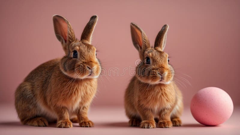 Cute Brown Bunny Posing on Pink Background. Stock Illustration ...