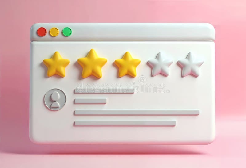AI Generated Cute 3D Browser Window with Yellow Gold Stars and Grey ...