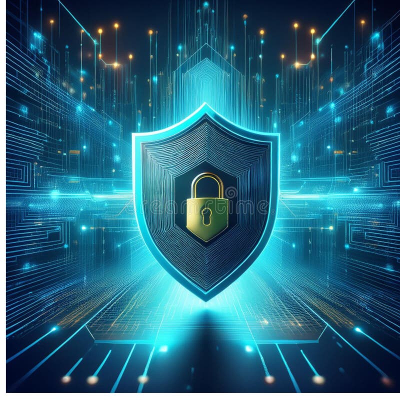 Cybersecurity Network with Shield and Digital Lock Stock Photo - Image ...