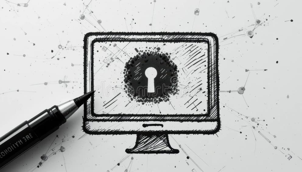 AI-Generated Cybersecurity Sketch Stock Illustration - Illustration of ...