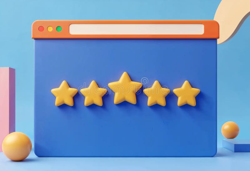 Ai Generated Blue Browser Window with 5 Gold Customer Review Rating ...