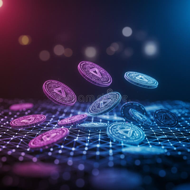 AI Generated 3D Cryptocurrency Coins with Triangle Symbol Over ...