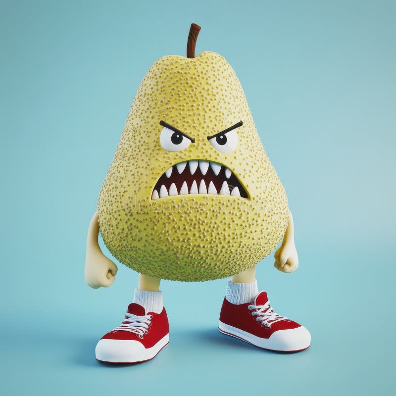Angry Cartoon Pear with Clenched Fists and Sharp Teeth Stock ...
