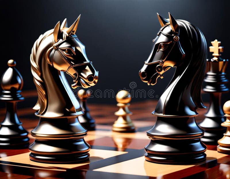 AI Generated 3D Image of Black and White Knight Chess Pieces on a Chess ...
