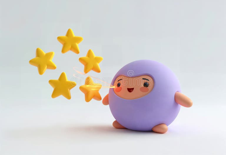 3D AI Generated Cute Sphere Blob Character Blowing 5 Star Rating. Happy ...