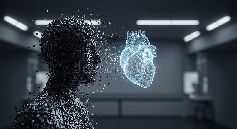 AI-Generated 3D Model of a Human Disintegrating into Cubes Next To a ...